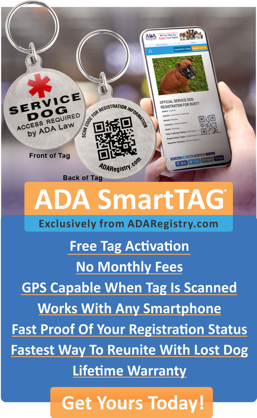 Classic Service Dog Tag - Official ADA Service Dog Registry Site